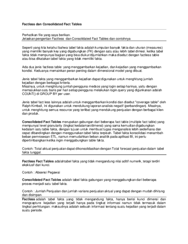 (PDF) Factless dan Consolidated Fact Tables