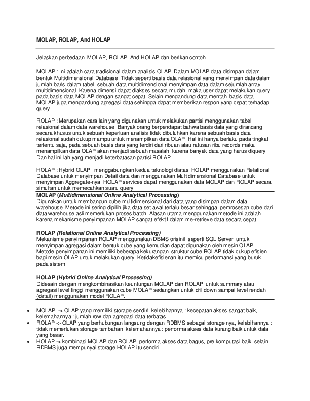 (PDF) MOLAP, ROLAP, And HOLAP