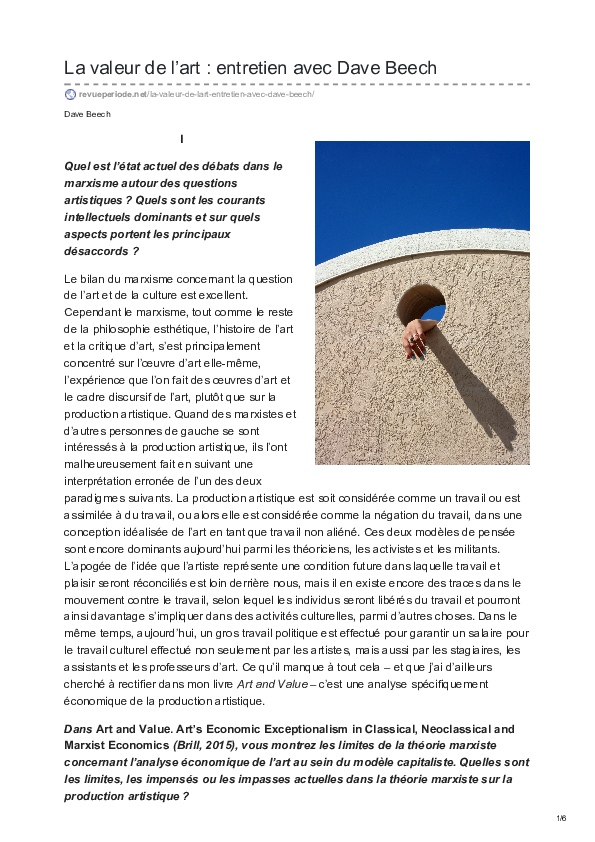 (PDF) La valeur de l'art : entretien avec Dave Beech