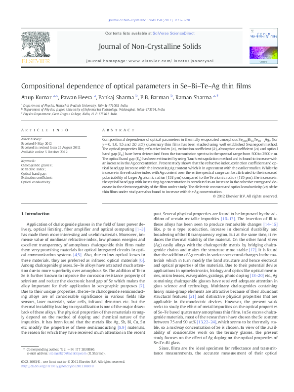 Pdf Compositional Dependence Of Optical Parameters In Sebiteag