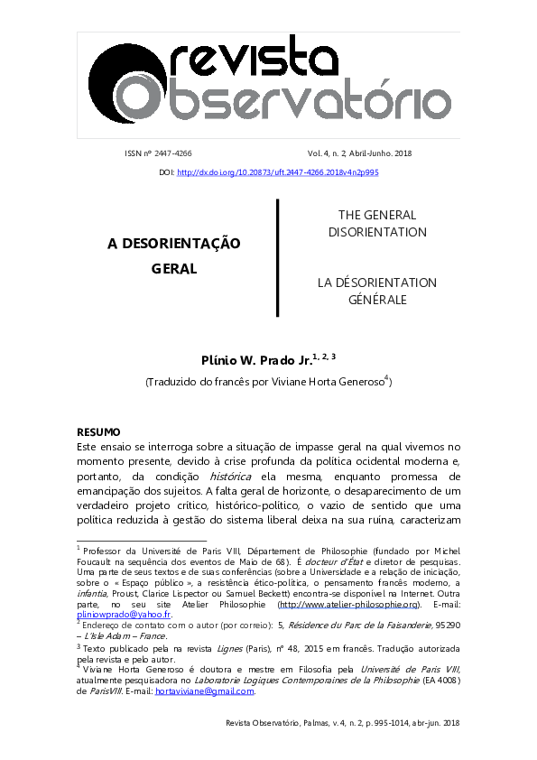 (PDF) A desorientação geral. La désorientation générale : Tradução do ...