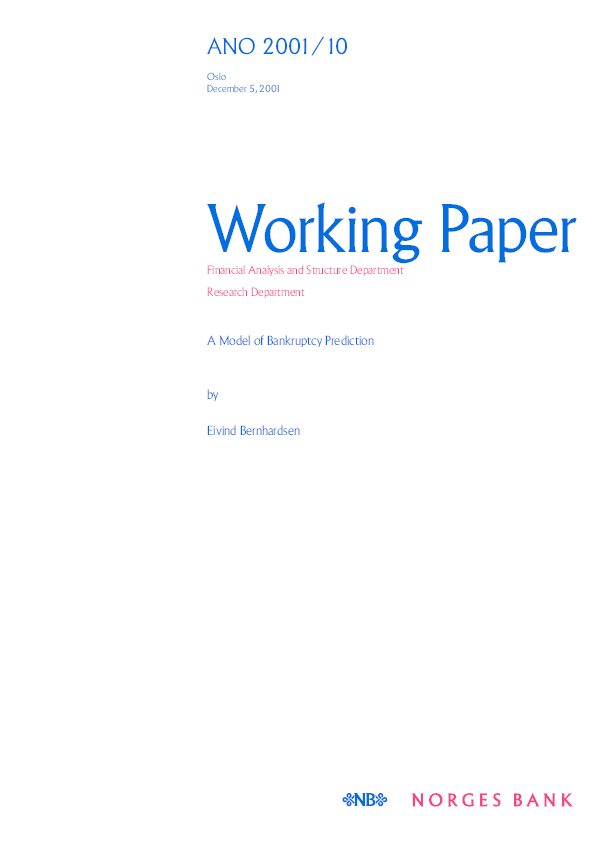 Pdf A Model Of Bankruptcy Prediction