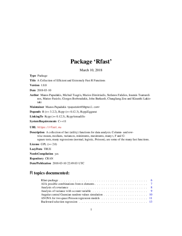 (PDF) Rfast reference manual