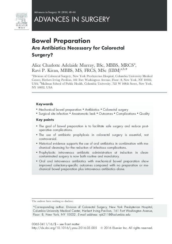 (PDF) Antibiotics in Bowel Prep for Colorectal Surgery