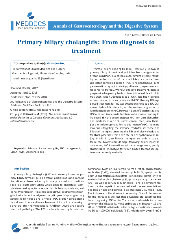 (PDF) Primary biliary cholangitis: From diagnosis to treatment