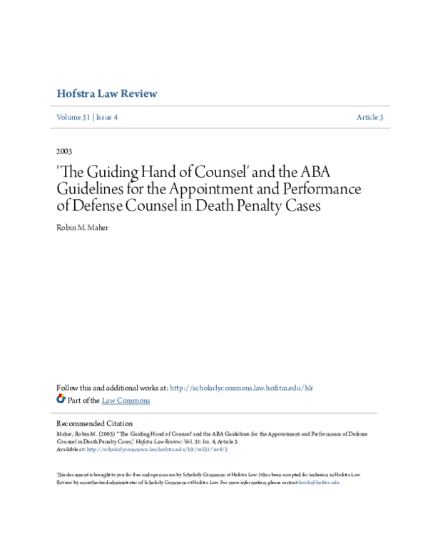 (PDF) Robin M. Maher, 'The Guiding Hand of Counsel' and the ABA ...