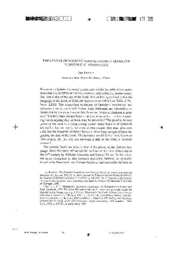 (PDF) The Syntax of Volitive Verbal Forms in Qoheleth in Historical ...