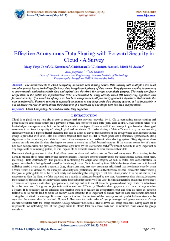 Pdf Cost Effective Anonymous Data Sharing With Forward Security Using Improved Authentication