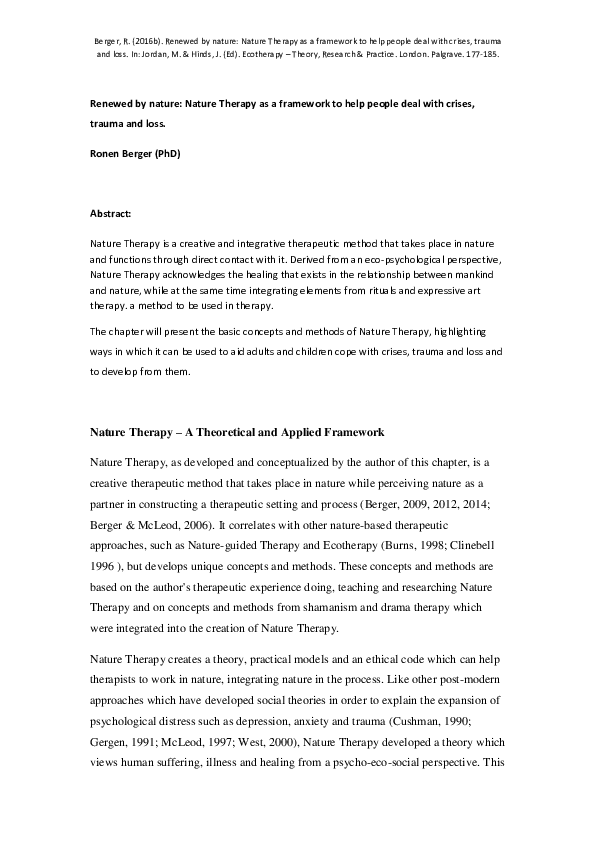 (PDF) Renewed by nature: Nature Therapy as a framework to help people ...