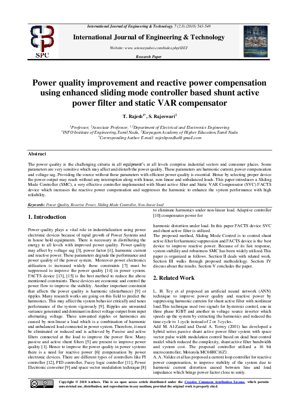 (PDF) Power Quality Improvement and KVAR compensation using Enhanced Sliding Mode Controller ...