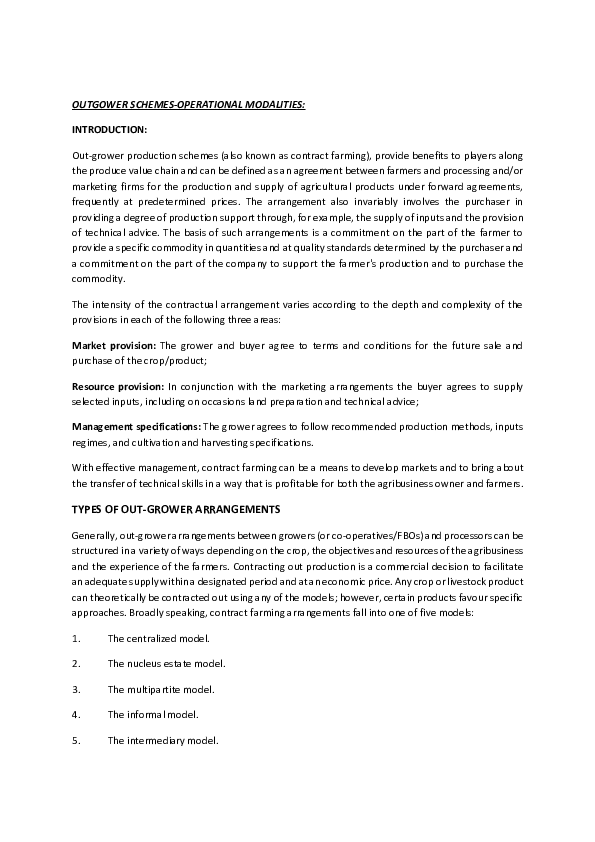 (DOC) OUTGOWER SCHEMES-OPERATIONAL MODALITIES: INTRODUCTION