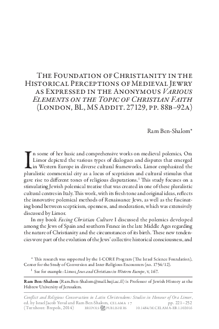 (PDF) Ram Ben-Shalom, “The Foundation of Christianity in the Historical ...