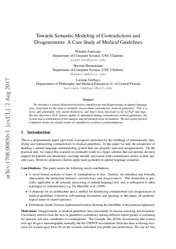 (PDF) Towards Semantic Modeling of Contradictions and Disagreements: A ...