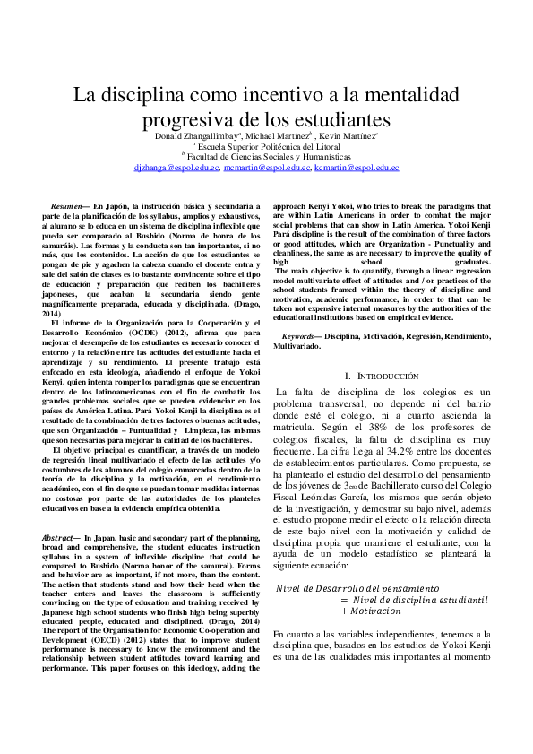 (PDF) La disciplina como incentivo a la mentalidad progresiva de los ...
