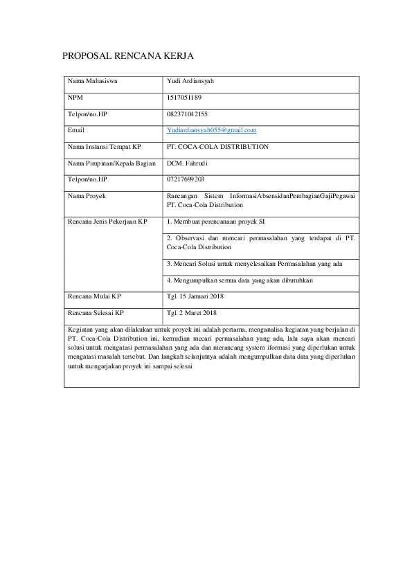 (DOC) Proposal Rencana Kerja