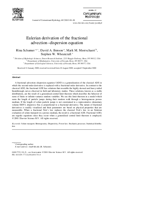 (PDF) Eulerian derivation of the fractional advection–dispersion equation