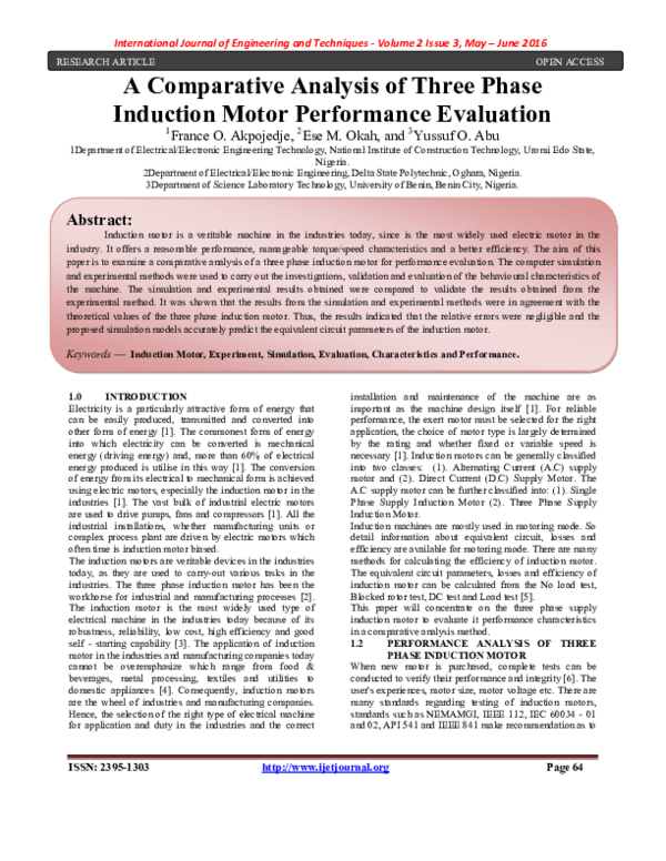 Pdf A Comparative Analysis Of Three Phase Induction Motor Performance