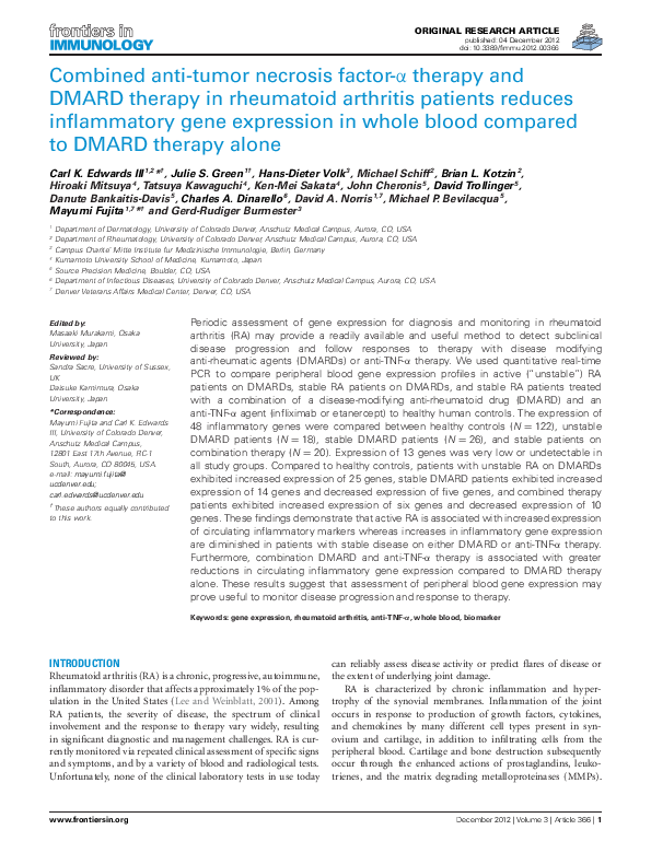 (PDF) Combined anti-tumor necrosis factor-α therapy and DMARD therapy in rheumatoid arthritis ...