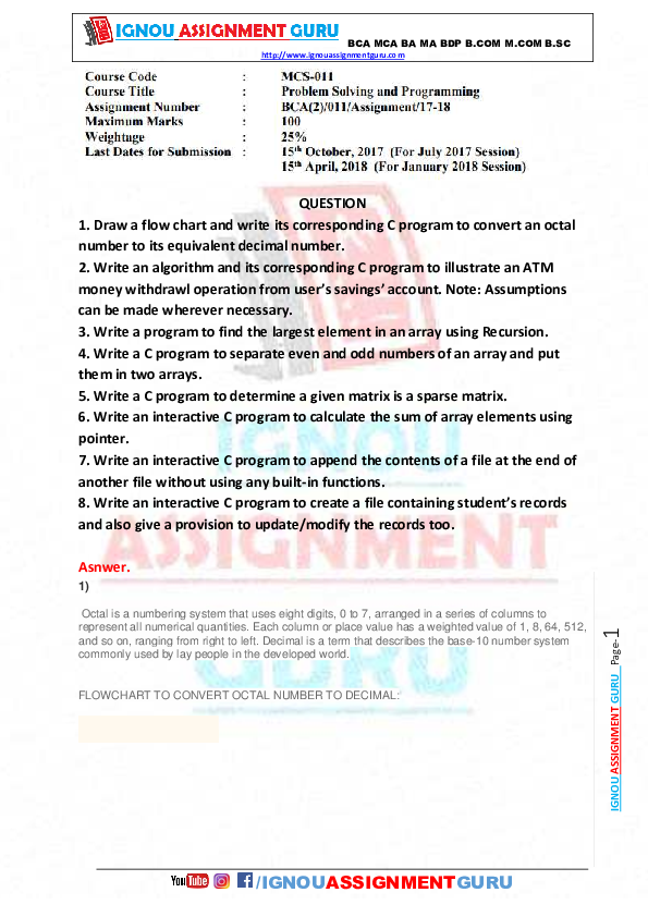 (PDF) MCS 011 Ignou Assignment Guru