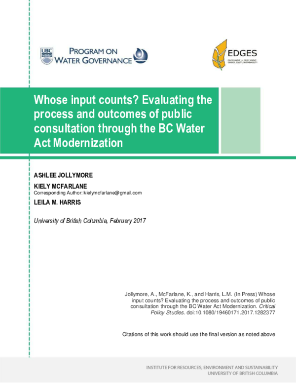 (PDF) Whose input counts? Evaluating the process and outcomes of public ...