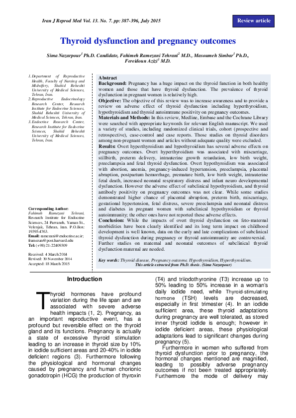 (PDF) Thyroid dysfunction and pregnancy outcomes
