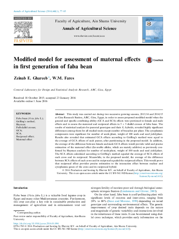 (PDF) Modified model for assessment of maternal effects in first generation of faba bean