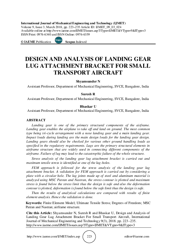 (PDF) DESIGN AND ANALYSIS OF LANDING GEAR LUG ATTACHMENT BRACKET FOR ...