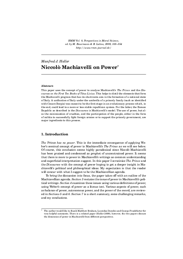 (PDF) Niccolò Machiavelli on Power