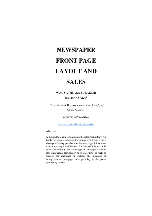 (PDF) NEWSPAPER FRONT PAGE LAYOUT AND SALES