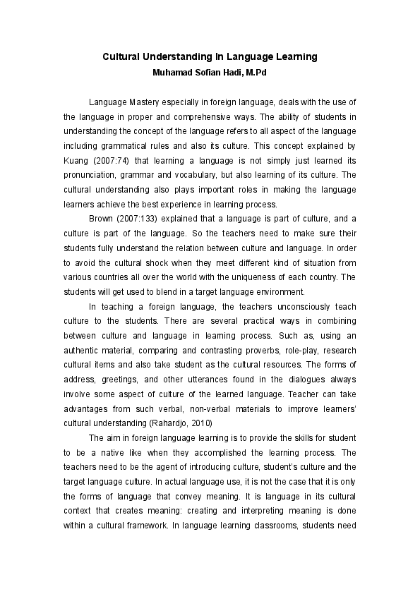 (DOC) Cultural Understanding in English Language Learning
