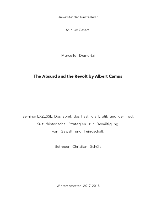 (PDF) The Absurd and the Revolt by Albert Camus