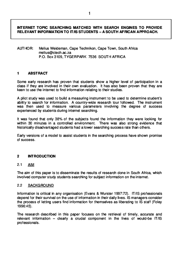 (PDF) Internet topic searching matched with search engines to provide ...