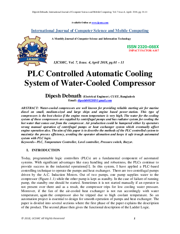 (PDF) PLC Controlled Automatic Cooling System of Water-Cooled Compressor﻿