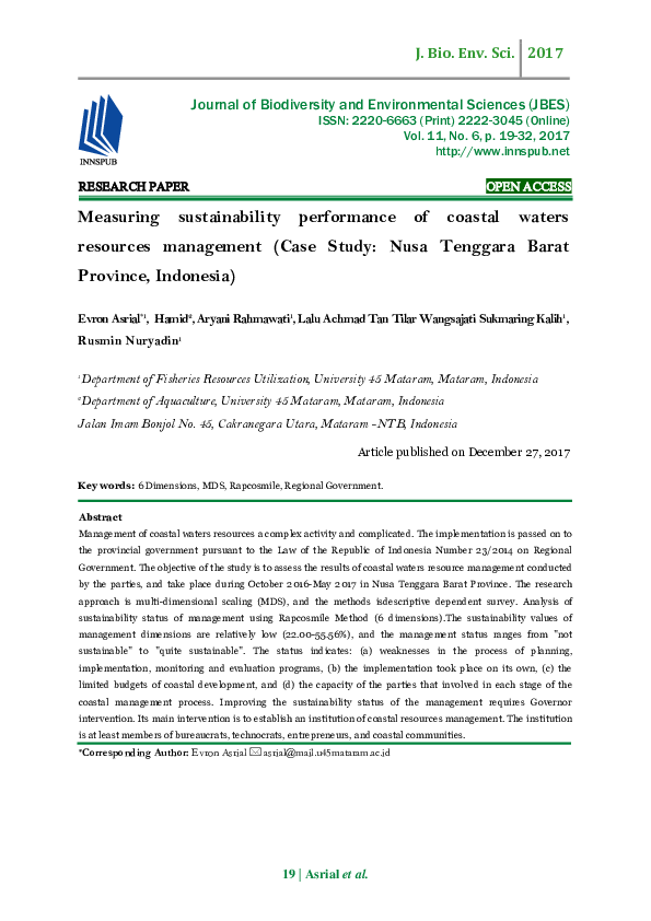 (PDF) Measuring sustainability performance of coastal waters resources ...