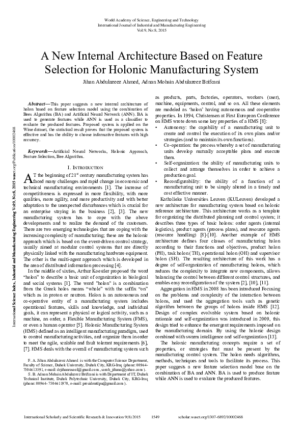 (PDF) A New Internal Architecture Based on Feature Selection for ...