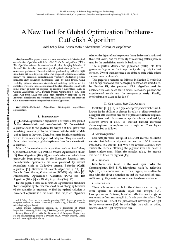 (PDF) A New Tool for Global Optimization Problems-Cuttlefish Algorithm
