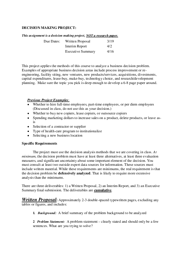 (DOC) DECISION MAKING PROJECT