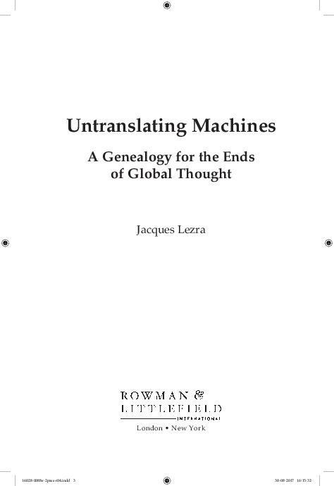 (PDF) Untranslating Machines A Genealogy for the Ends of Global Thought