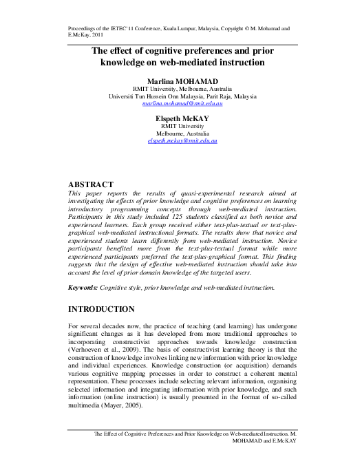 (PDF) The effect of cognitive preferences and prior knowledge on web-mediated instruction