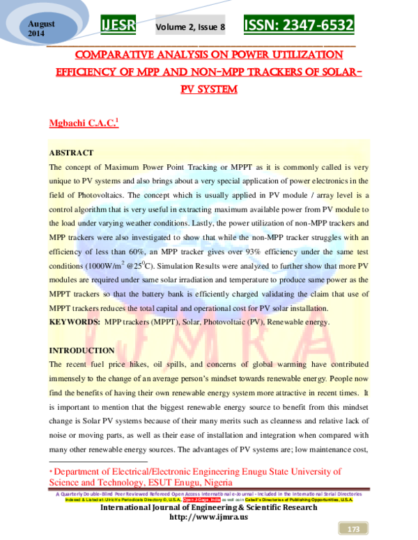 Pdf Comparative Analysis On Power Utilization Efficiency Of Mpp And