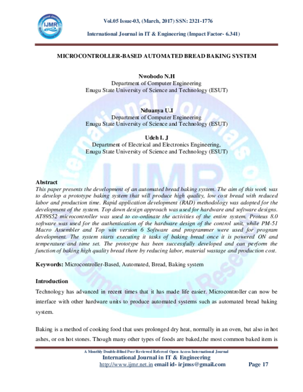 Pdf Microcontroller Based Automated Bread Baking System