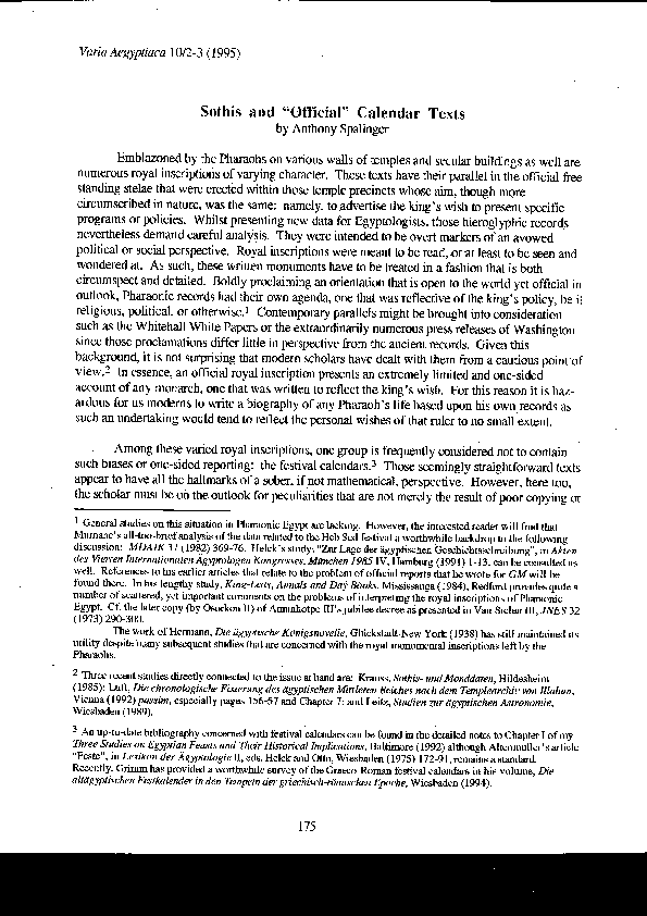 (PDF) Sothis and "Official Calendar" Texts