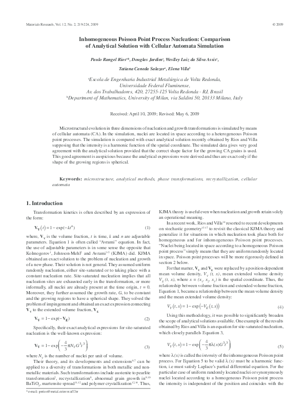 (PDF) Inhomogeneous Poisson Point Process Nucleation