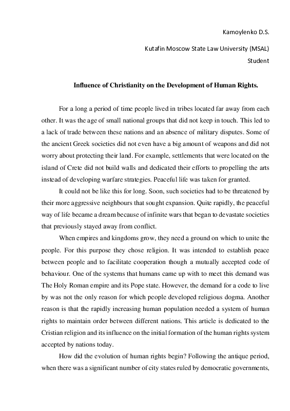 (DOC) Influence of Christianity on the Development of Human Rights
