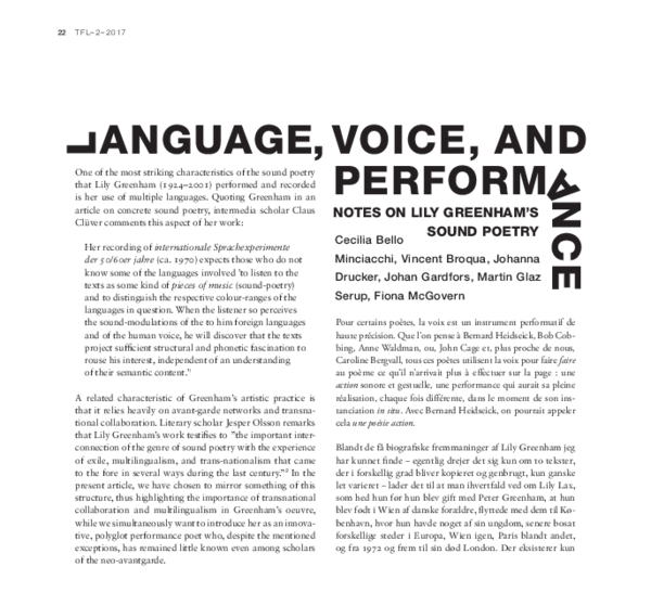 (PDF) Language, Voice, and Performance – Notes on Lily Greenham's Sound ...