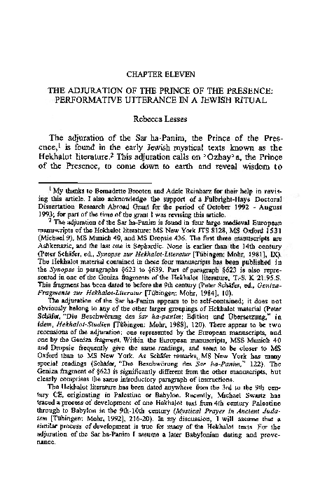 (PDF) The Adjuration of the Prince of the Presence: Performative ...