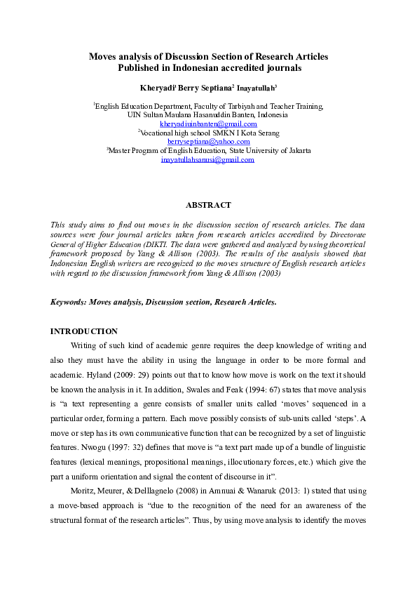 (DOC) Moves analysis of Discussion Section of Research Articles ...