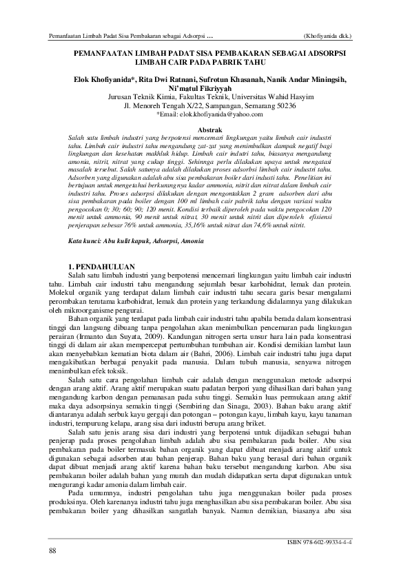 (PDF) Pemanfaatan Limbah Padat Sisa Pembakaran sebagai Adsorpsi ...