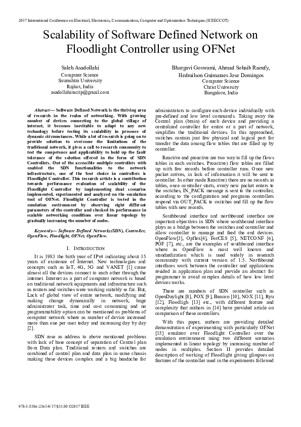 (PDF) Scalability of Software Defined Network on Floodlight Controller using OFNet
