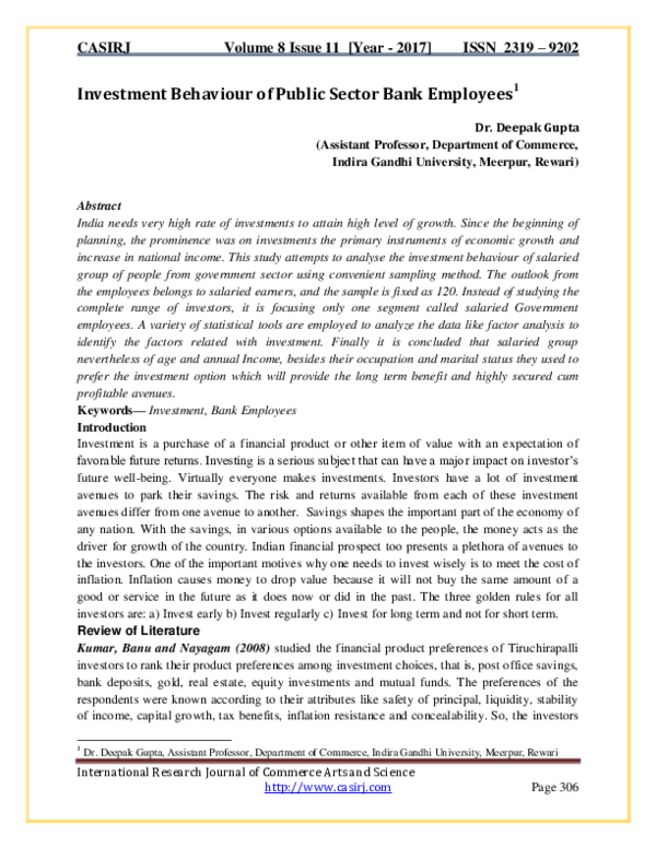 (PDF) Investment Behaviour of Public Sector Bank Employees 1